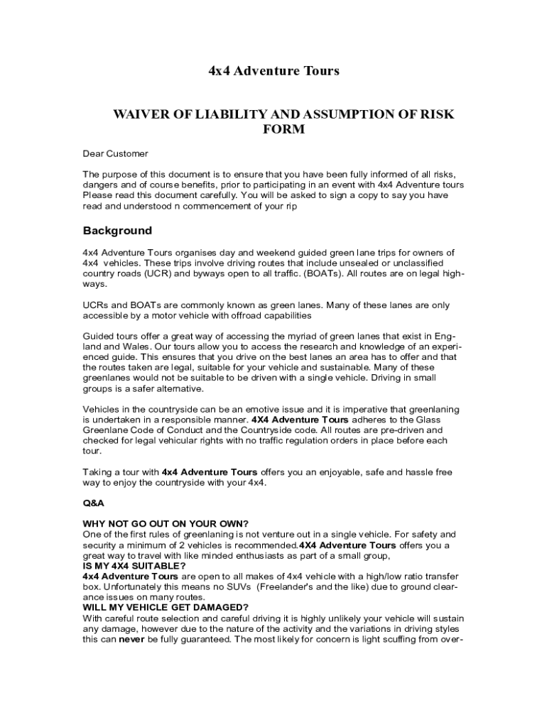 Fillable Online waiver of liability and assumption of risk form Fax ...