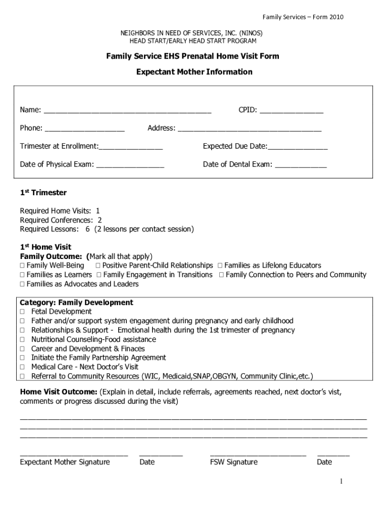 Fillable Online Family Services Forms - NINOS, INC. Fax Email Print ...