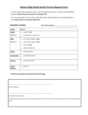 Fillable Online Waseca High School Grade 12 Course Request Form Fax ...