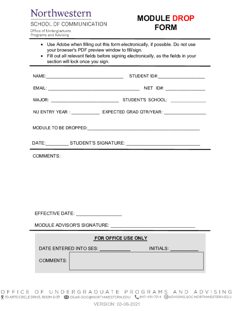 Fillable Online MODULE DROP FORM Fax Email Print - pdfFiller