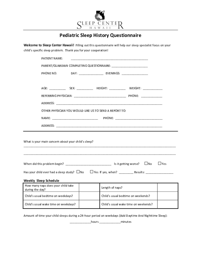 Fillable Online Welcome to Sleep Center Hawaii Fax Email Print - pdfFiller