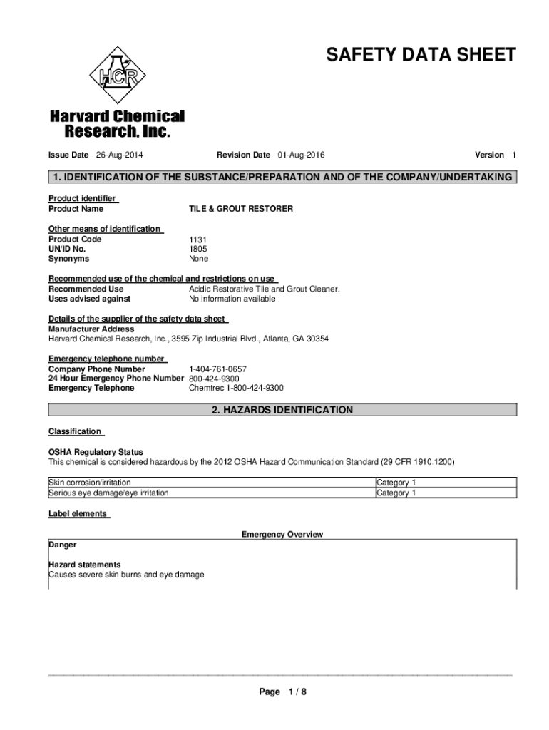 Fillable Online tile & grout restorer sds - SAFETY DATA SHEET Fax Email ...