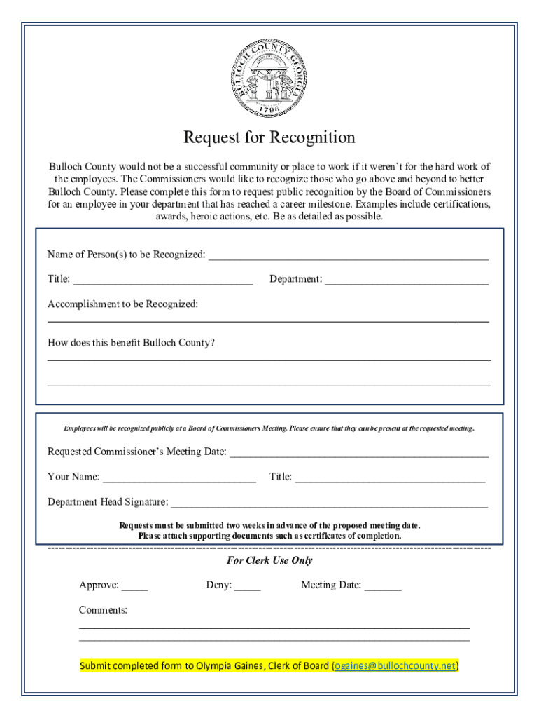 Fillable Online Request for Recognition Fax Email Print - pdfFiller
