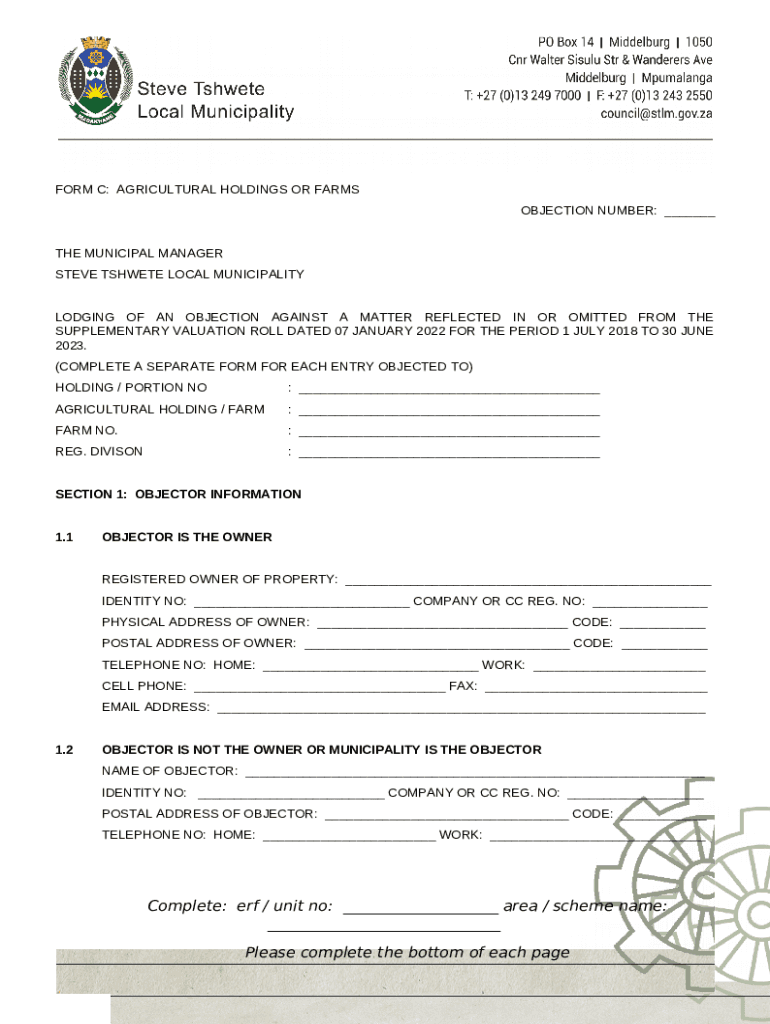 Valuation Roll Objection Agricultural . ... Doc Template | pdfFiller