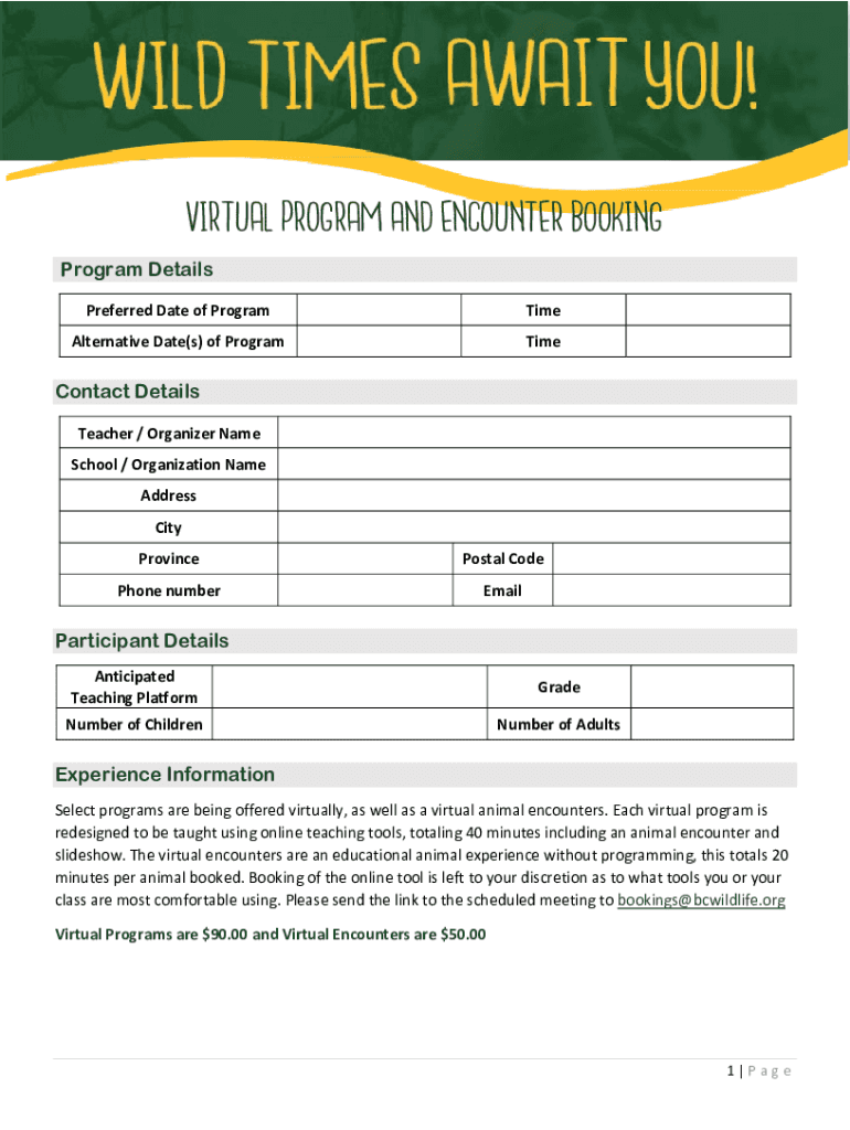 Fillable Online Virtual program and encounter booking Fax Email Print ...