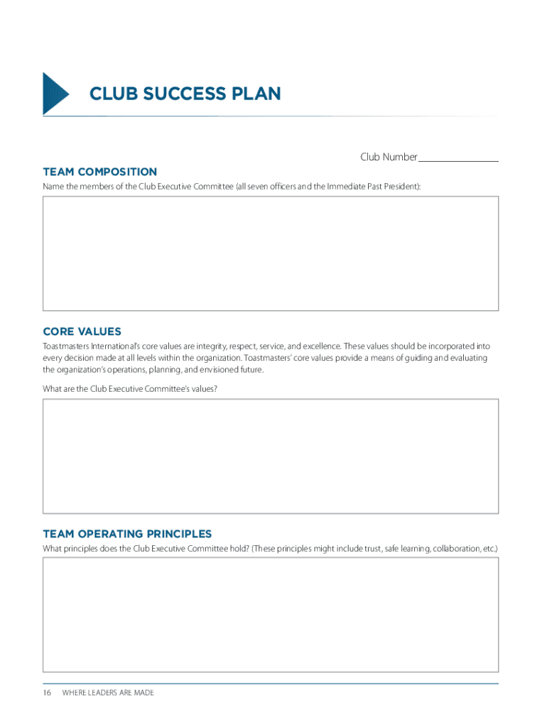 Fillable Online Distinguished Club Program and Club Success Plan Fax ...