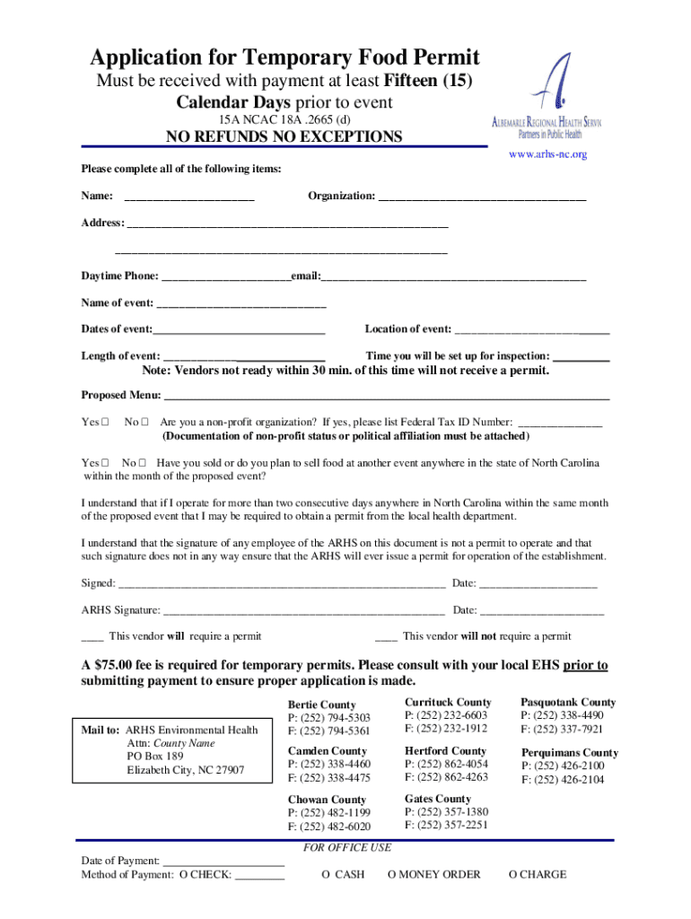 Fillable Online Temporary Food Establishment Vendor Application ...