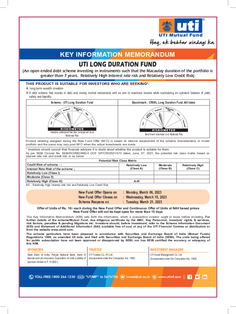 Fillable Online UTI Mutual Funds launches long duration funds. Check ...