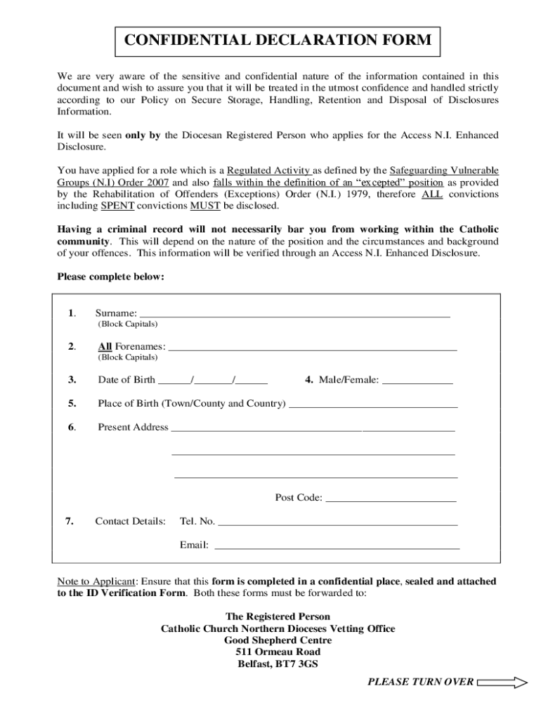 Fillable Online confidential declaration form & guidelines for the gift ...