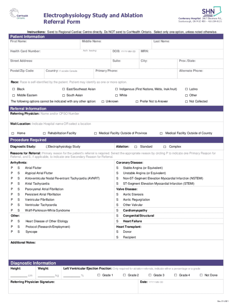 Fillable Online Electrophysiology Study and Ablation Referral Form Fax ...