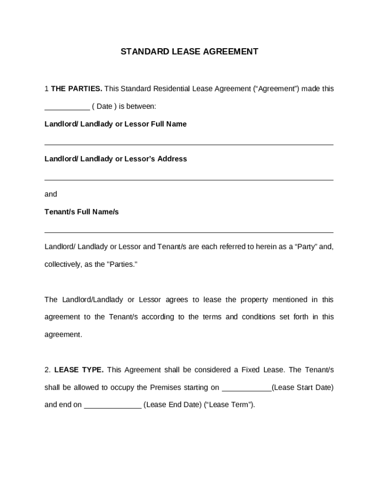 This Standard Residential Lease Agreement ("Agreement") made this ...