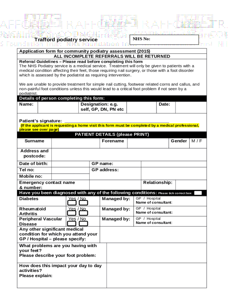 Gloucestershire Podiatry Service referral Doc Template | pdfFiller