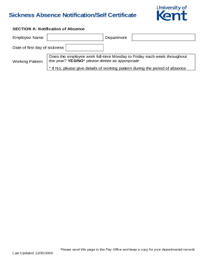 Sickness Absence s Doc Template | pdfFiller