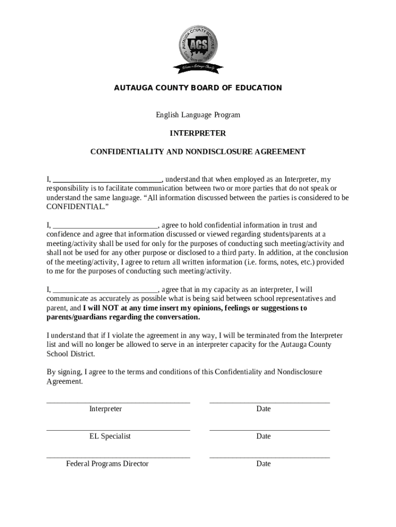 Interpreter Confidentiality and Nondisclosure Agreement Doc Template ...