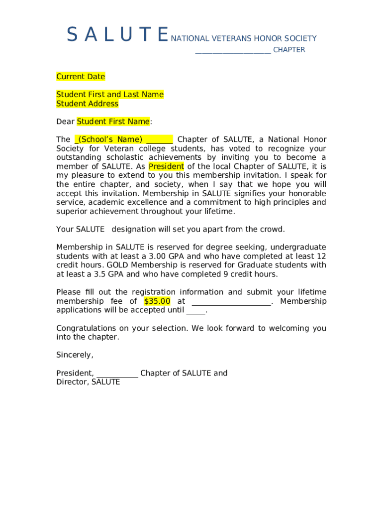 and this chapter - SALUTE Veterans National Honor Society Doc Template ...