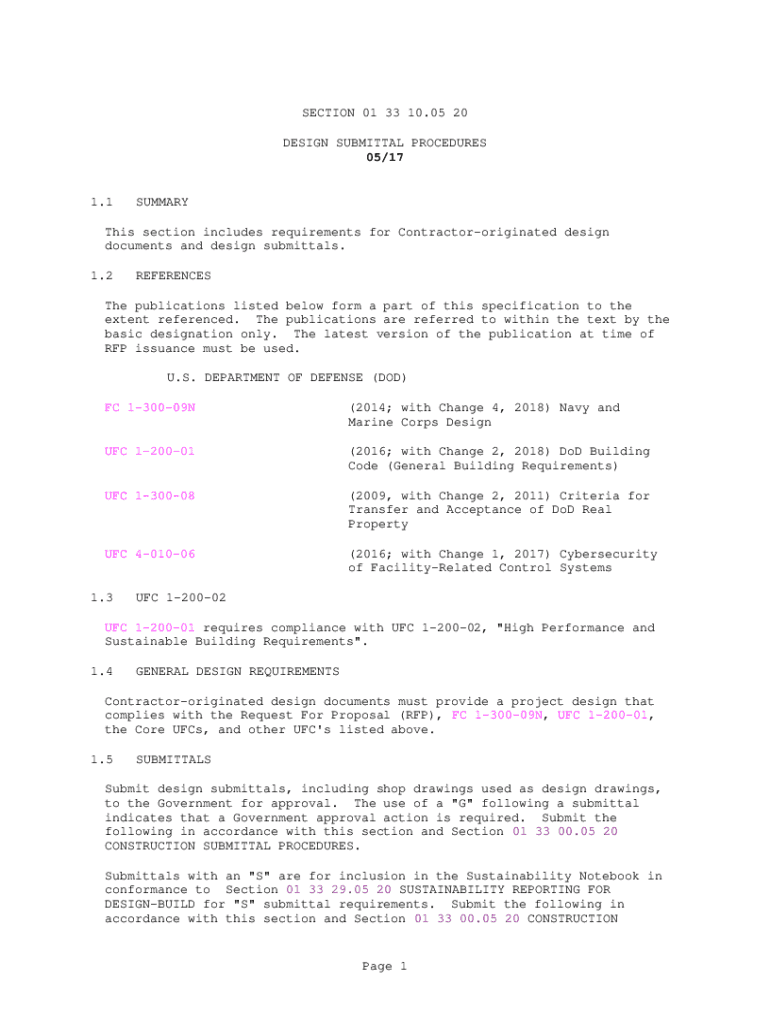 Fillable Online Section 01 33 10.05 20 Design Submittal Procedures Fax Email Print - pdfFiller