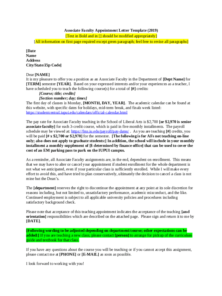 Faculty Appointment Letter Templates - liberalarts iupui Doc Template ...