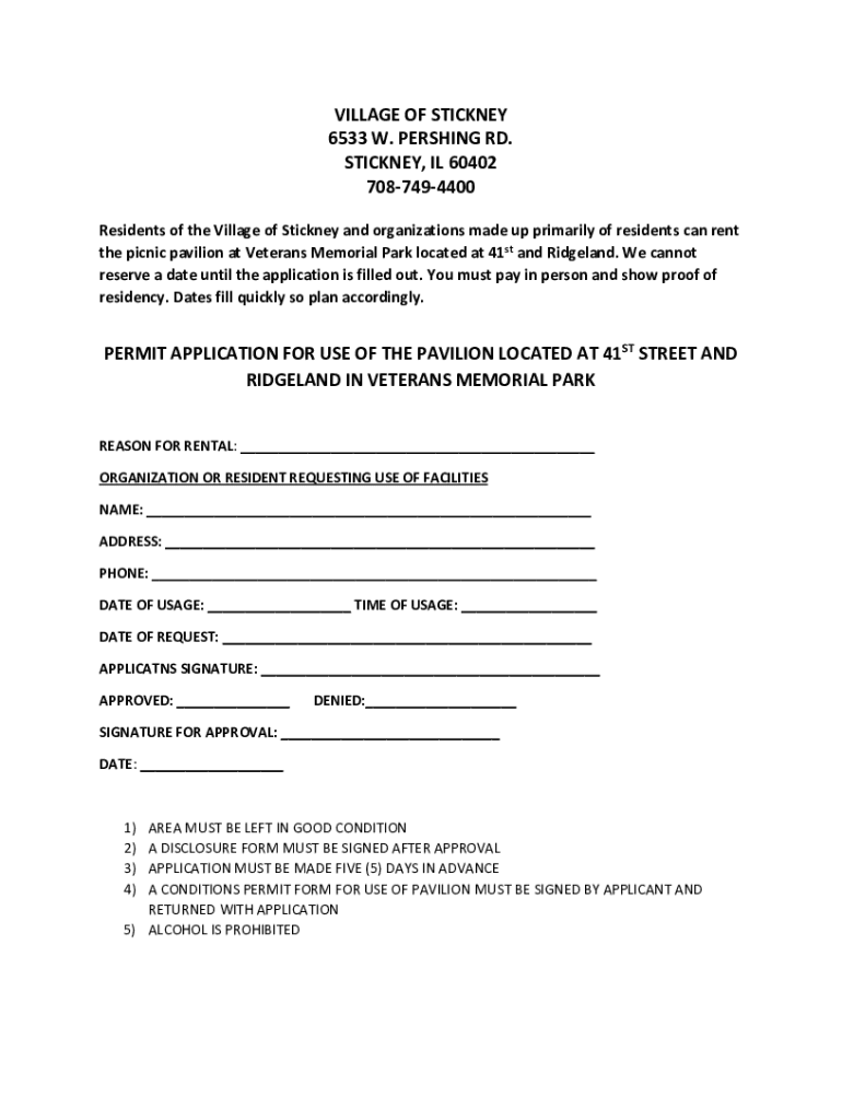 Fillable Online VILLAGE OF STICKNEY 6533 W. PERSHING RD. STICKNEY, IL ...