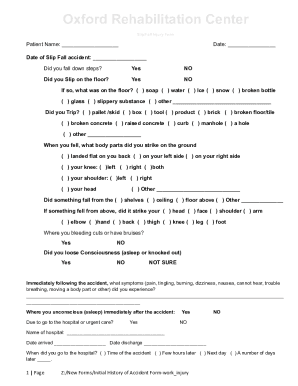 Fillable Online Initial History of Accident Form-Slip FAll injury form ...