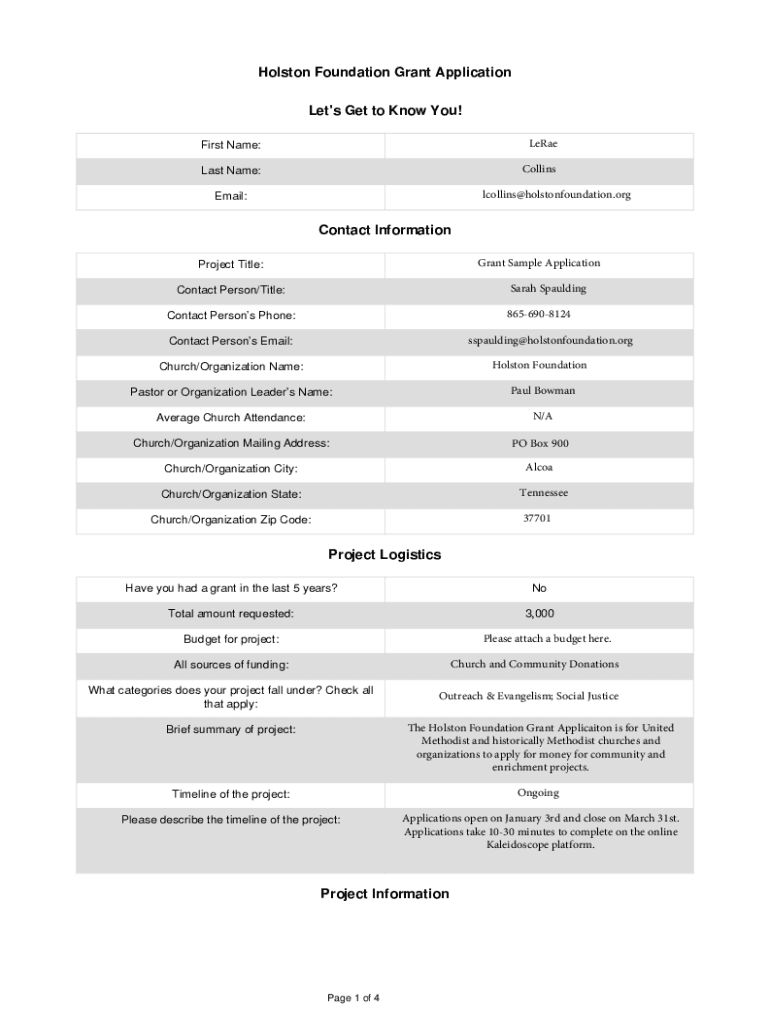 Fillable Online Holston Foundation Grant Application Let's Get to Know You! Fax Email Print ...