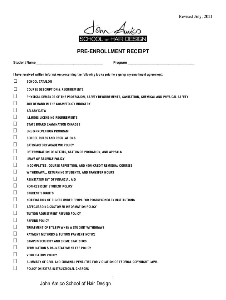 Fillable Online Pre-Enrollment Receipt Fax Email Print - pdfFiller