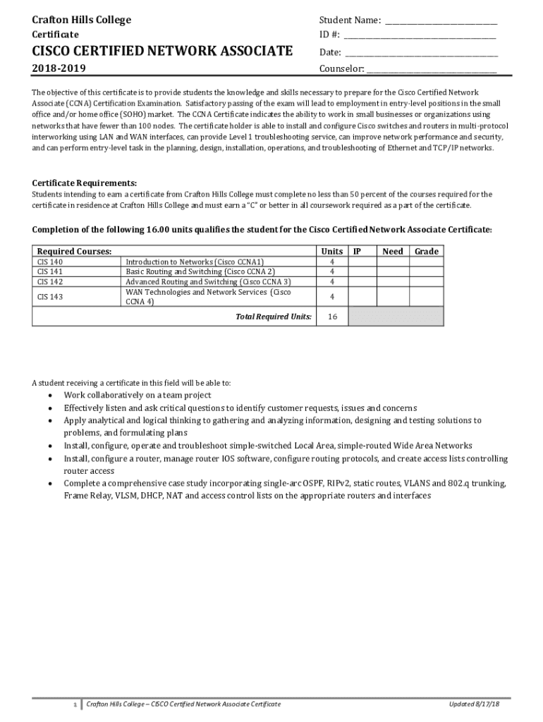 Fillable Online Cisco Certified Network Associate Certificate of Achievement Fax Email Print ...