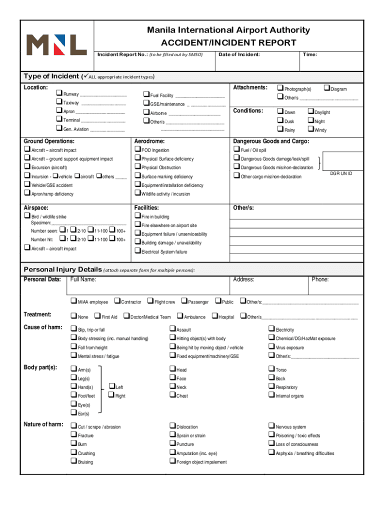 Fillable Online Manila International Airport Authority ACCIDENT ...