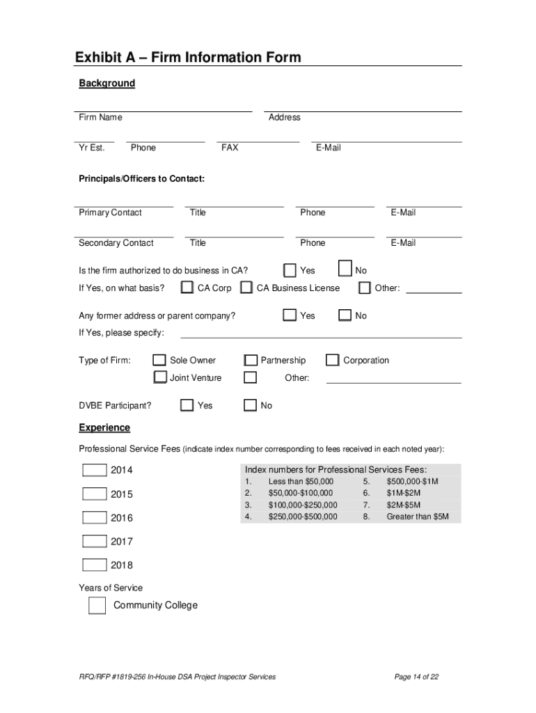 Fillable Online RFQ/RFP #1819-256 In-House DSA Project Inspector ...