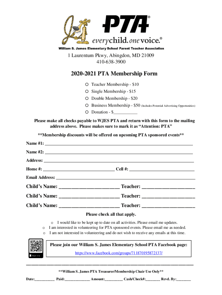 Fillable Online PTA Membership & Support - Herbert Hoover Middle School ...