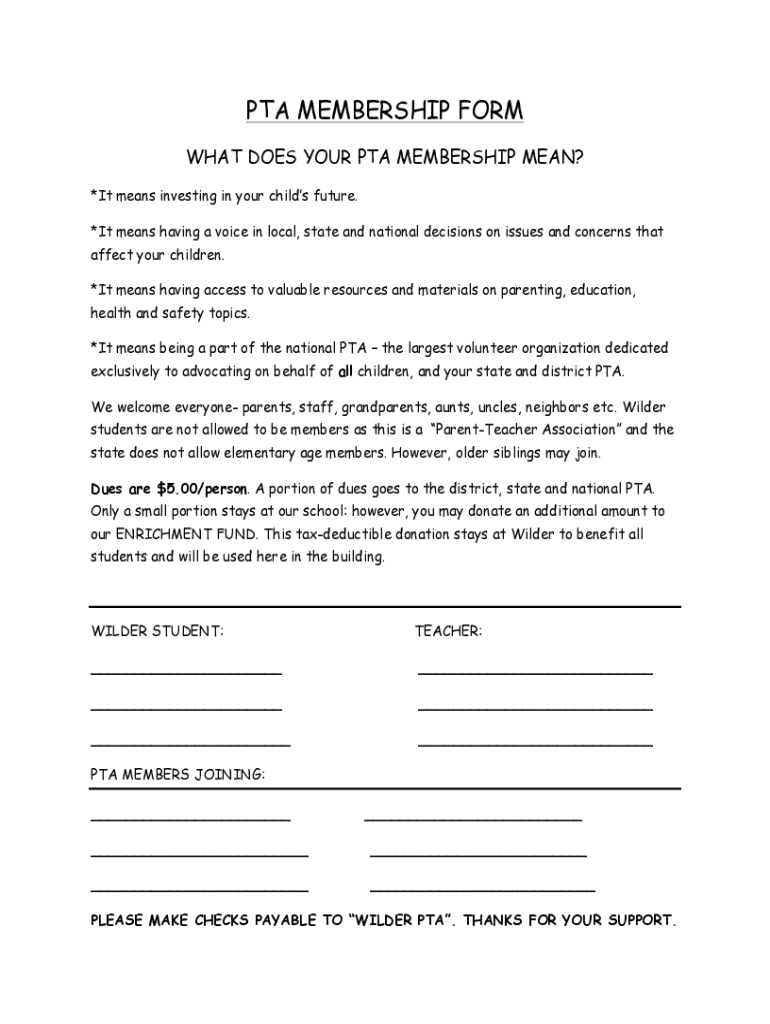 Fillable Online schools jefferson kyschools PTA MEMBERSHIP FORM Fax ...