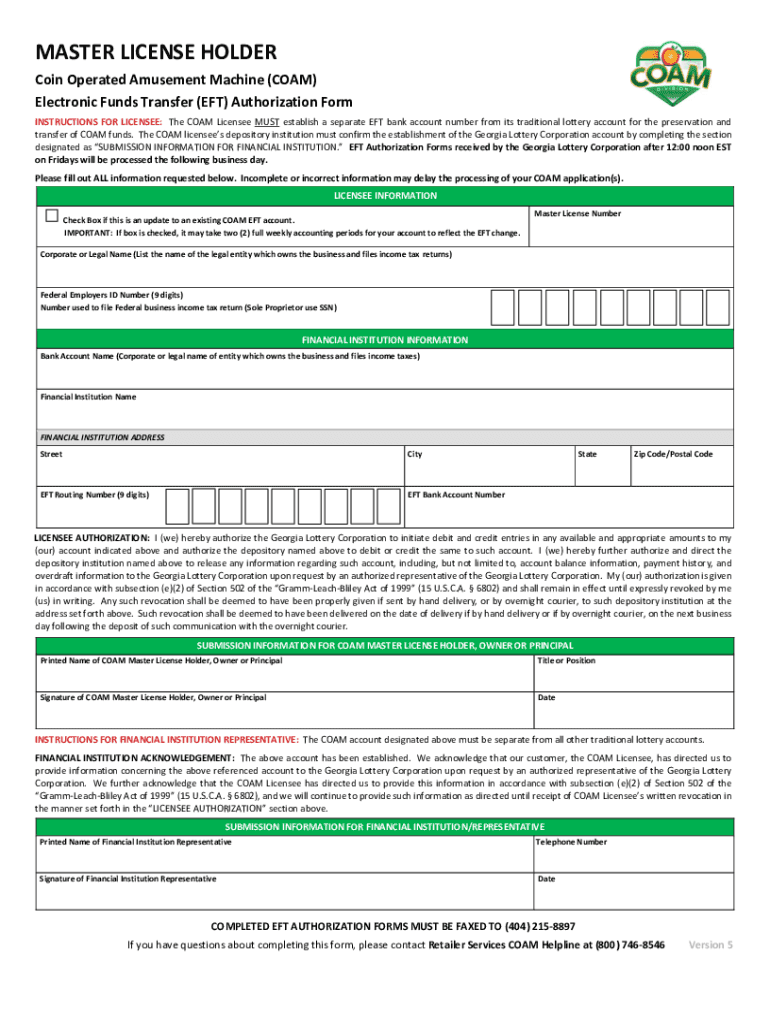 Fillable Online Georgia Lottery Coam Documents - Fill Online, Printable ...