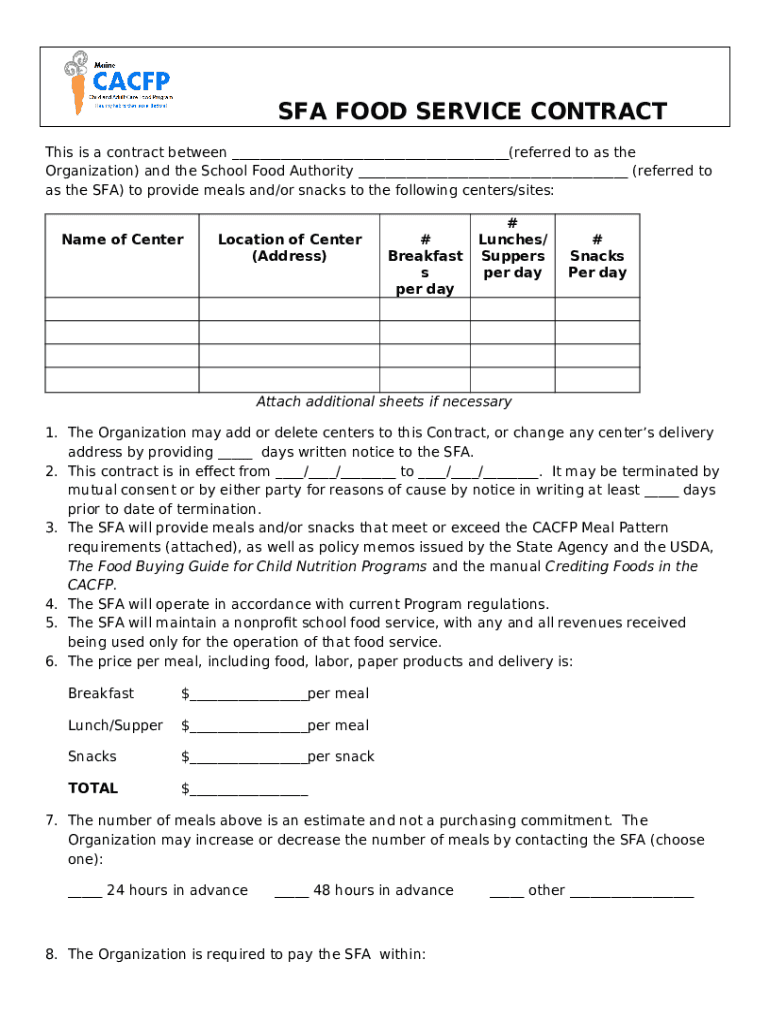 Food Service Management Contract Renewal-Fixed Meal Prices Doc Template ...