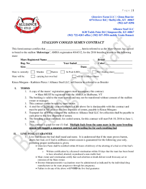 Fillable Online STALLION COOLED SEMEN CONTRACT - Stallion Service ...