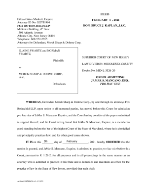 Fillable Online Swartz - Order Admitting Pro Hac Vice Jamar S. Mancano ...