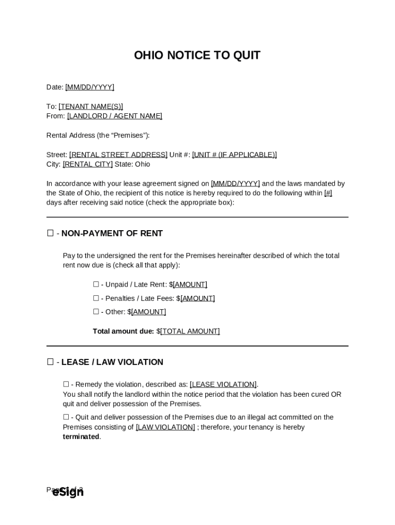 Ohio Notice to Quit Doc Template | pdfFiller