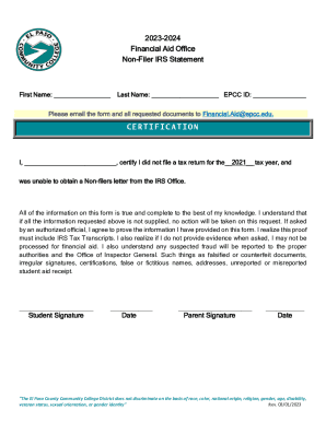 Fillable Online 2023-2024 Financial Aid Office Non-Filer IRS Statement ...