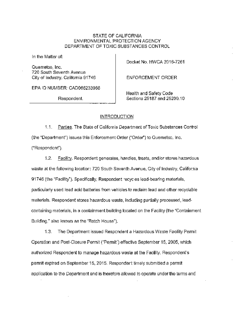 Fillable Online dtsc ca Quemetco, Inc Fax Email Print - pdfFiller