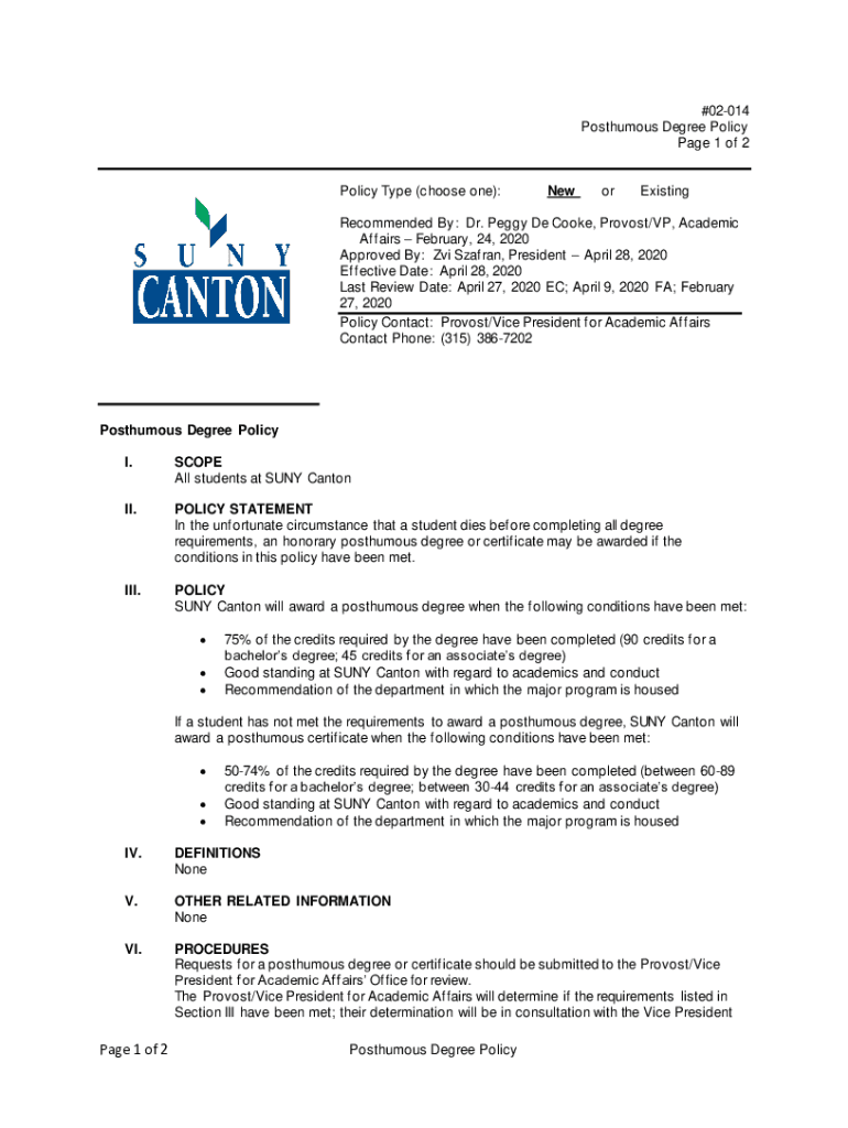 Fillable Online #02-014 Posthumous Degree Policy Fax Email Print ...