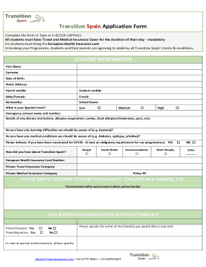 Fillable Online Transition Spain Application Form Fax Email Print ...