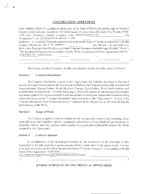 Fillable Online CONSTRUCTION AGREEMENT Section 1. Contract Documents ...