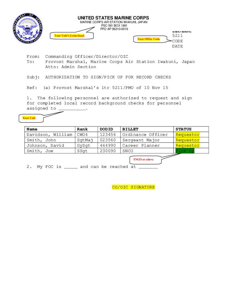 Fillable Online 04 May Provost Marshal's Office Marine Corps Air ...
