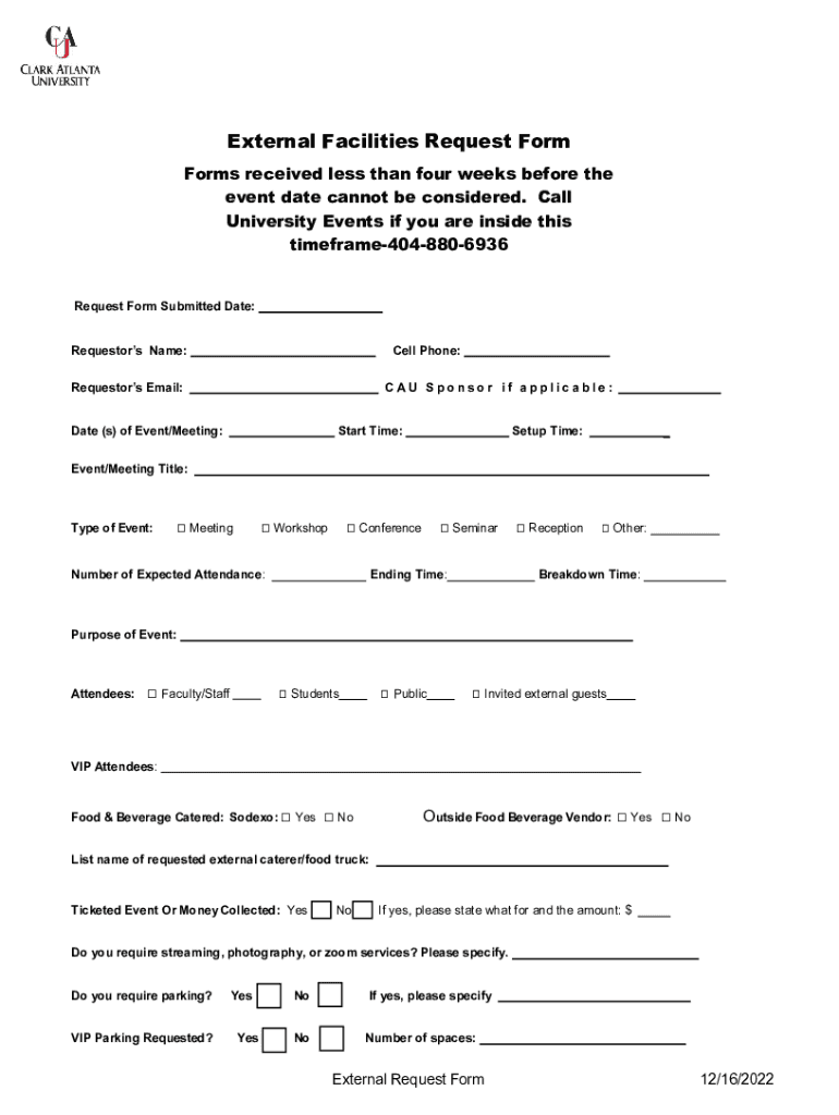 Fillable Online External Facilities Request Form Fax Email Print ...