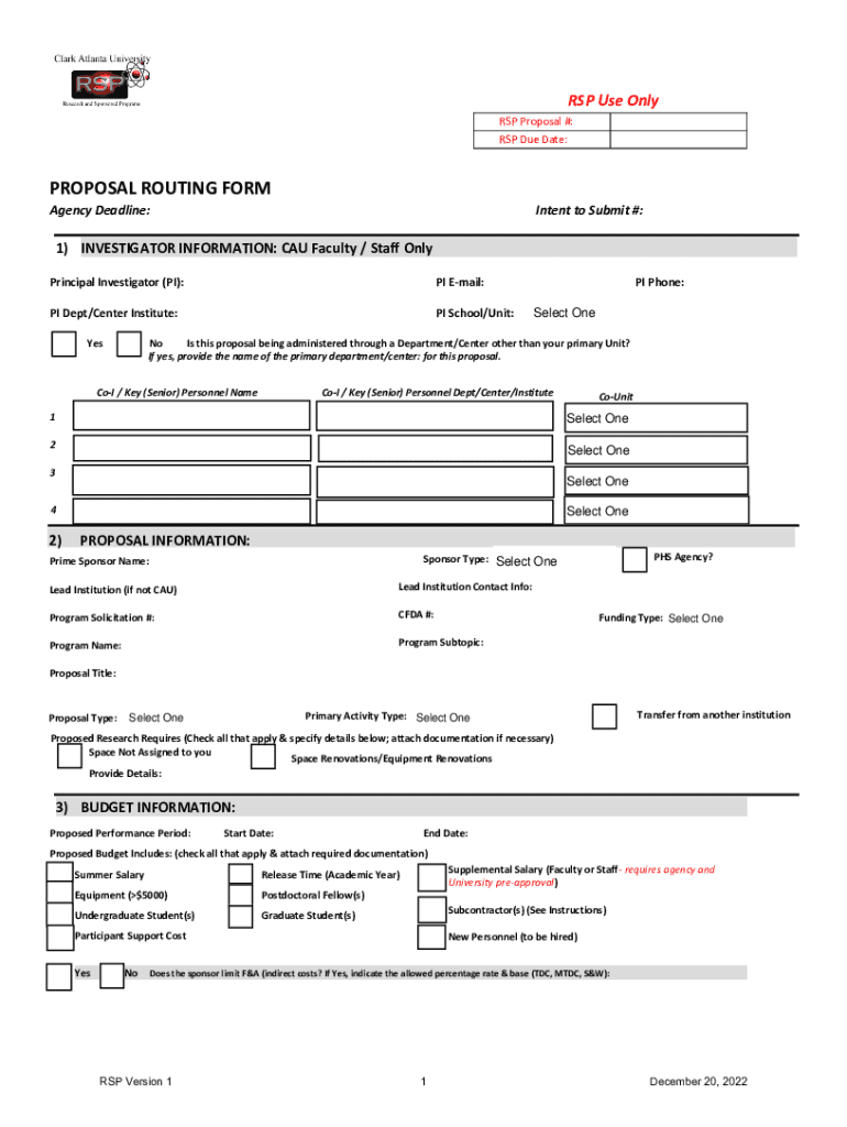 Fillable Online Proposal Routing Form Fax Email Print Pdffiller