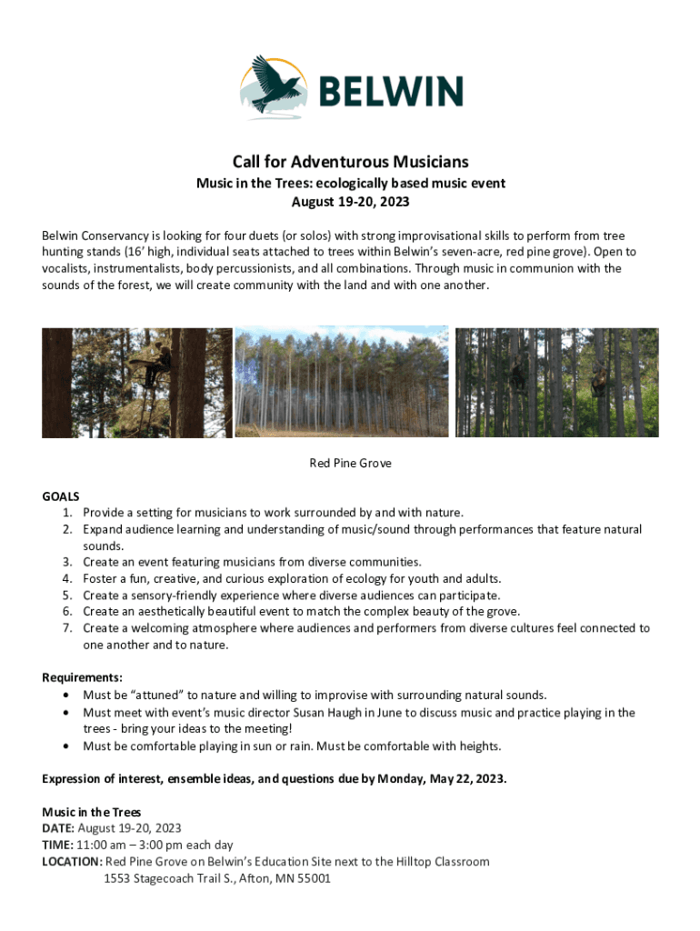 Fillable Online Today we filmed Music in the Trees at Belwin ...