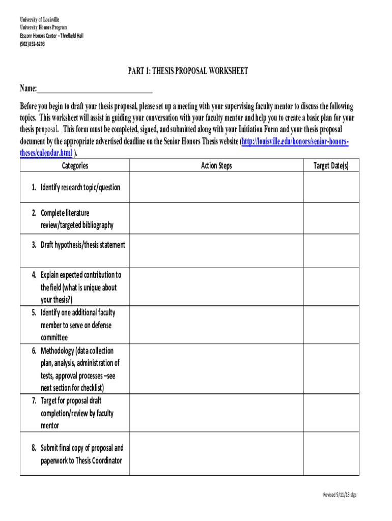 Fillable Online PART 1: THESIS PROPOSAL WORKSHEET Name: Before you ...