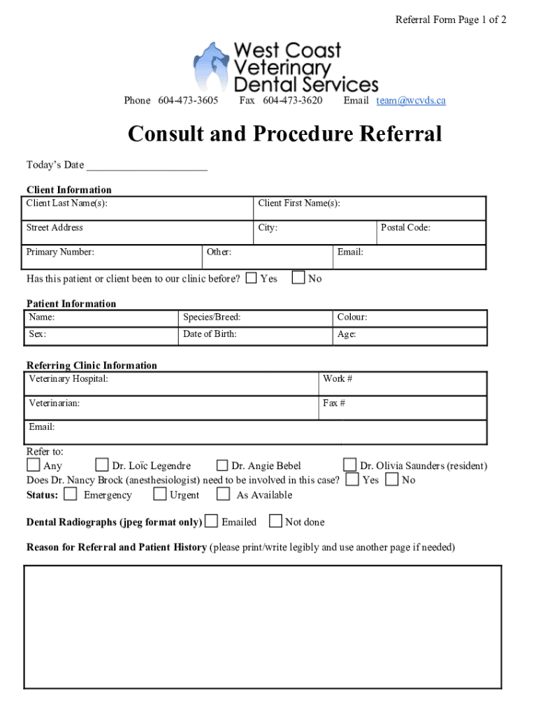 Fillable Online Dentistry Referral Form - NC State Veterinary Hospital ...