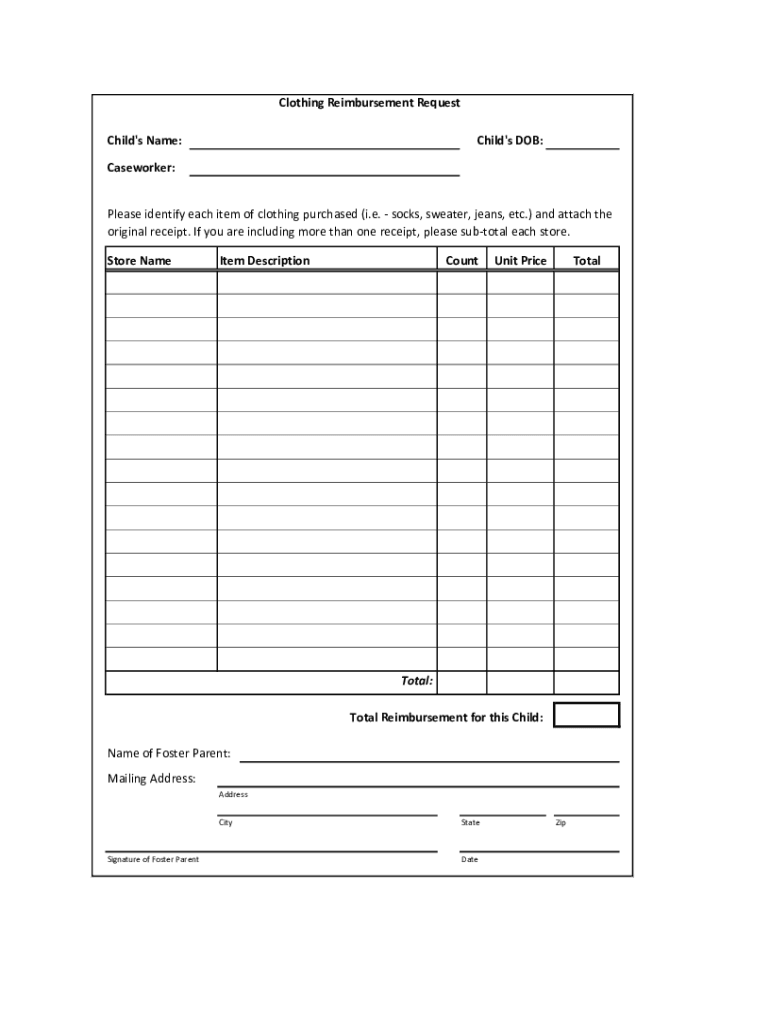 Fillable Online Clothing Reimbursement Request Fax Email Print - pdfFiller