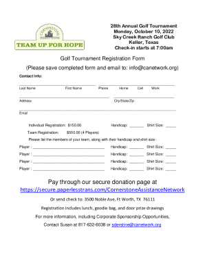 Fillable Online GOLF TOURNAMENT REGISTRATION FORMS Fax Email Print ...
