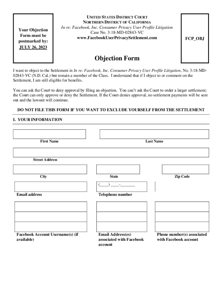 Fillable Online Facebook Privacy Settlement InformationUnited States ...