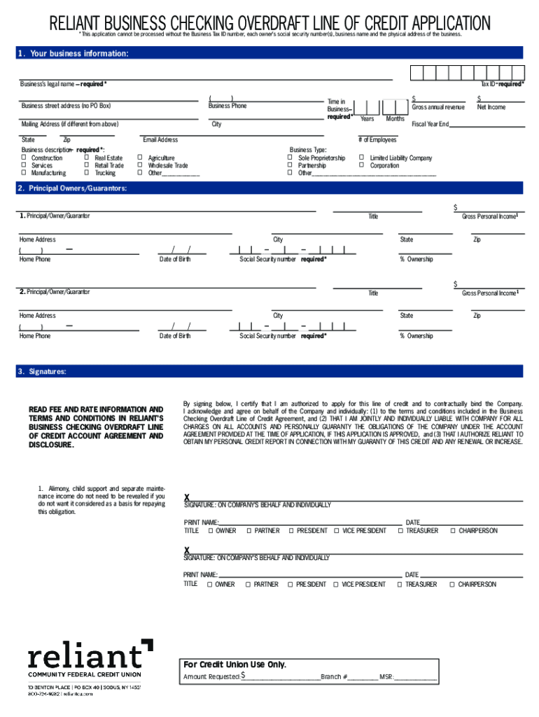 Fillable Online Business Checking Overdraft Line of Credit Application Fax Email Print - pdfFiller